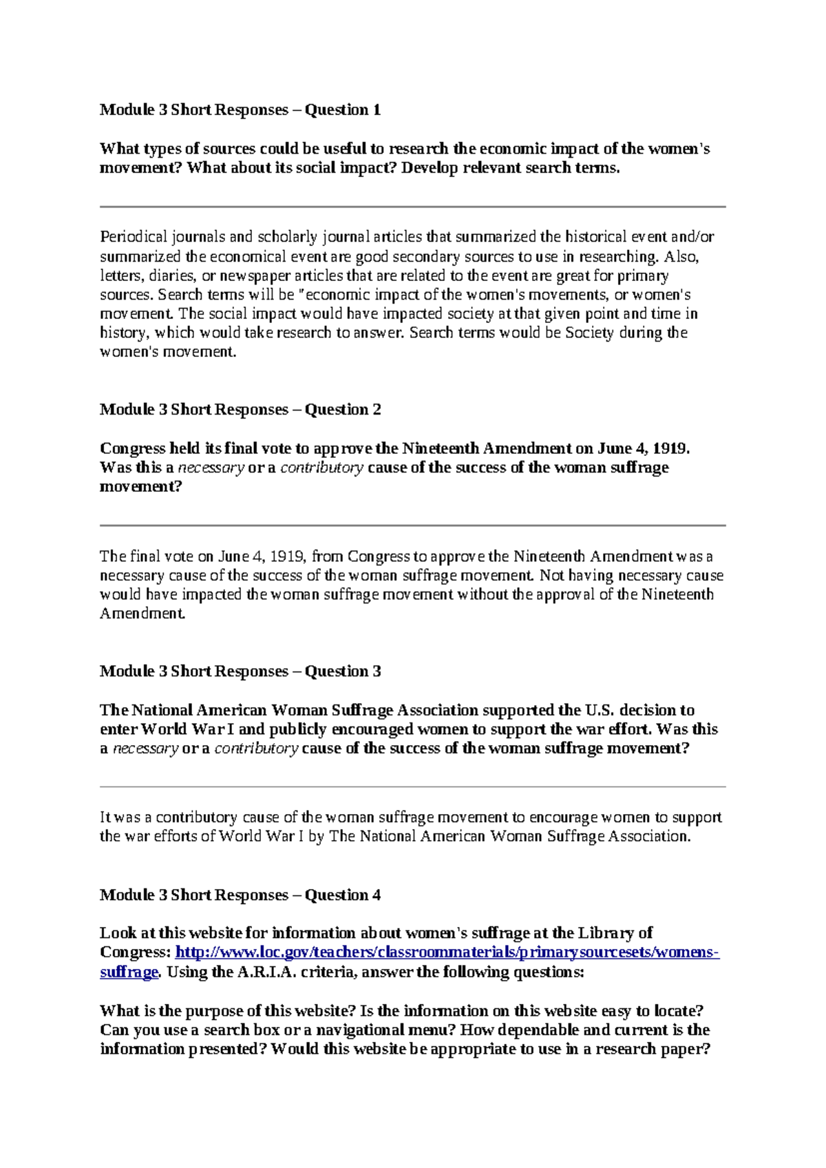 HIS-200 - Module Three Short Responses - Module 3 Short Responses ...