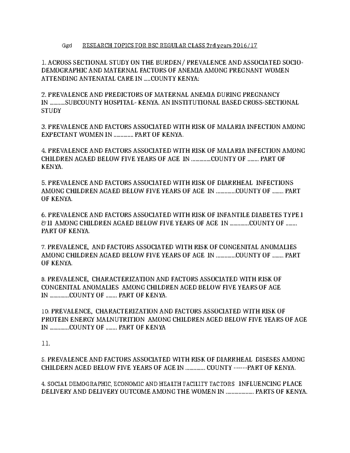 Research Topics FOR BSC Regular YEAR 2 Class 2018-3 - Ggd RESEARCH ...