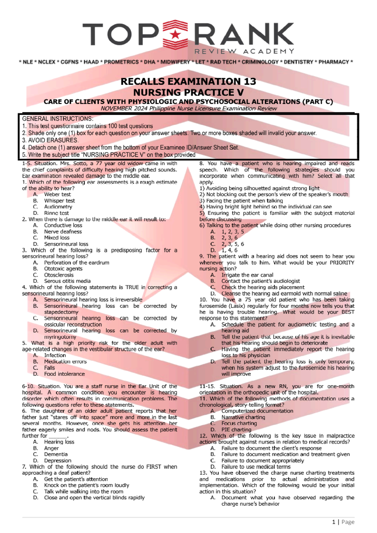 Recalls 13 (NP5) - Student COPY - TOP RANK REVIEW ACADEMY NLE NCLEX ...