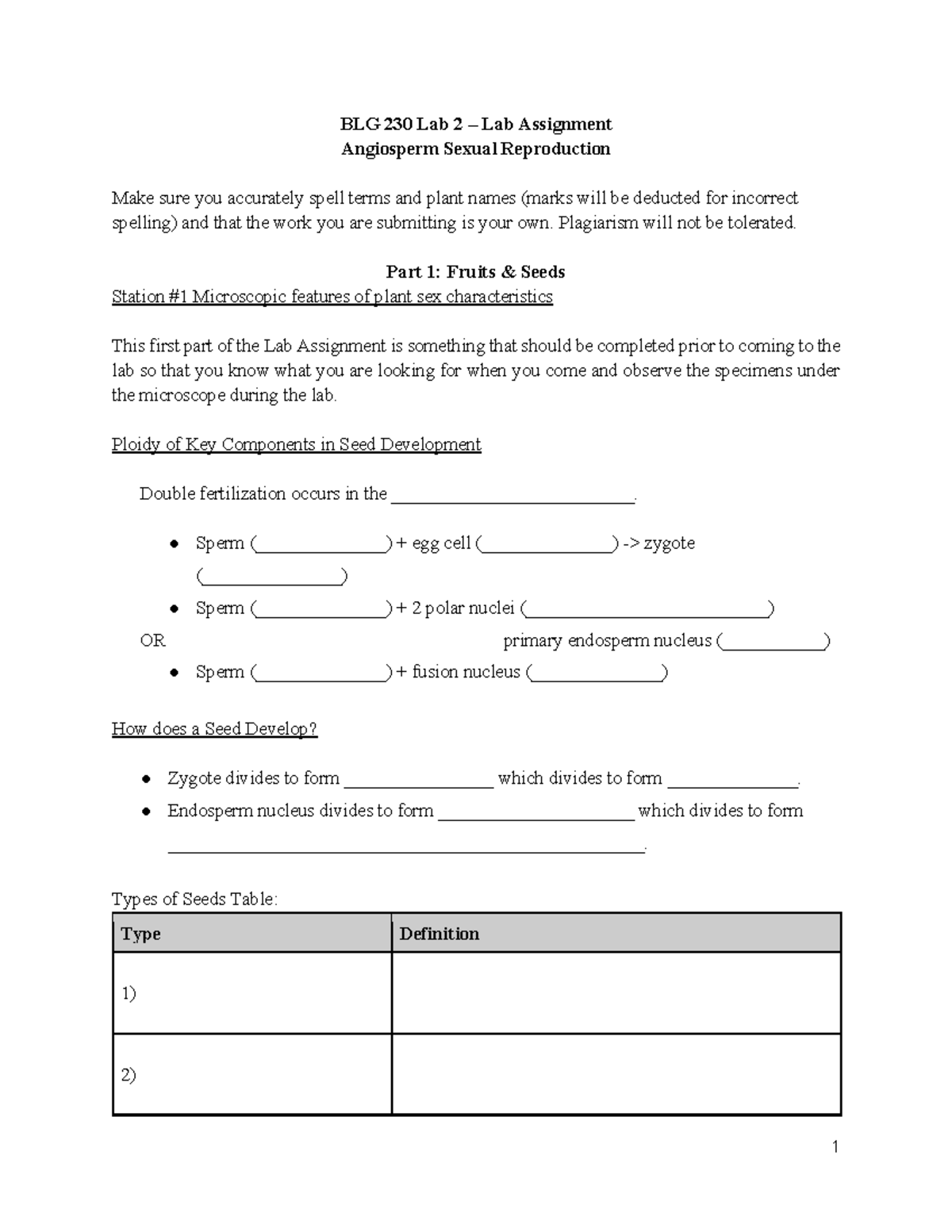 Lab 2 Lab Assignment - BLG 230 Lab 2 – Lab Assignment Angiosperm Sexual ...