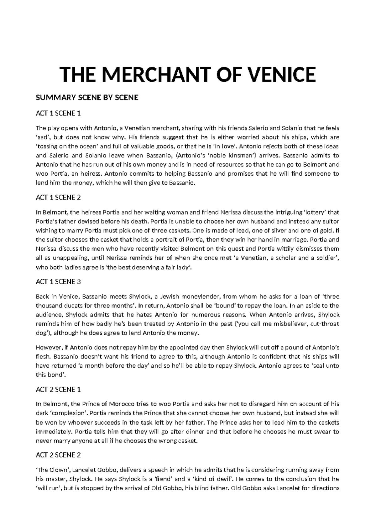 THE Merchant OF Venice - THE MERCHANT OF VENICE SUMMARY SCENE BY SCENE ...
