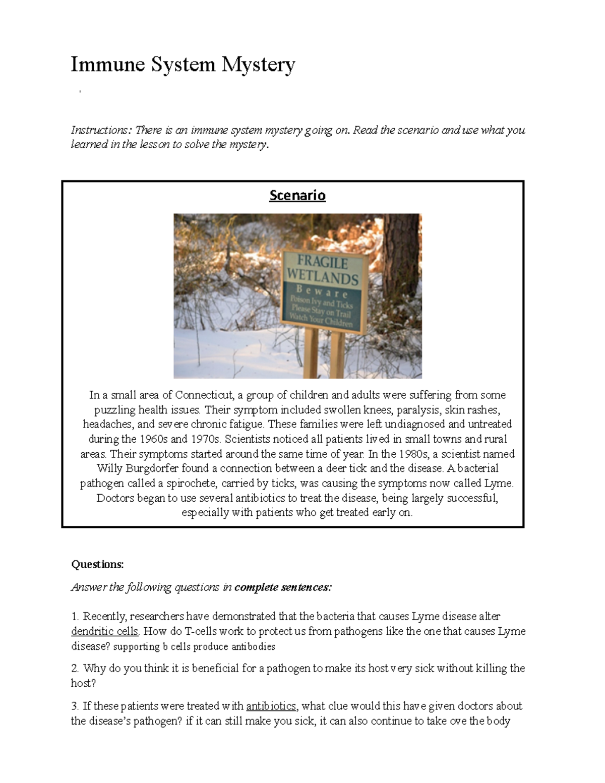 06 08 immune system mystery assignment - Immune System Mystery ...