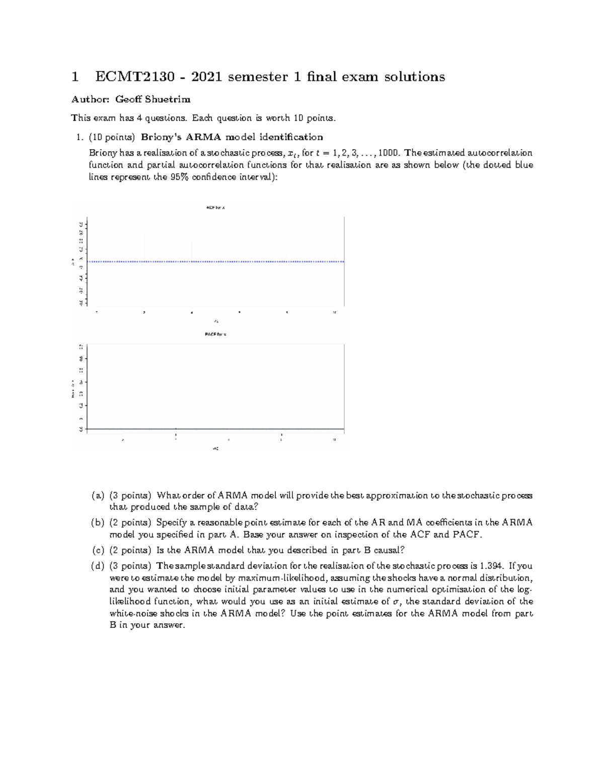 2021 s2 fe1 solutions - 1 ECMT2130 - 2021 semester 1 final exam ...