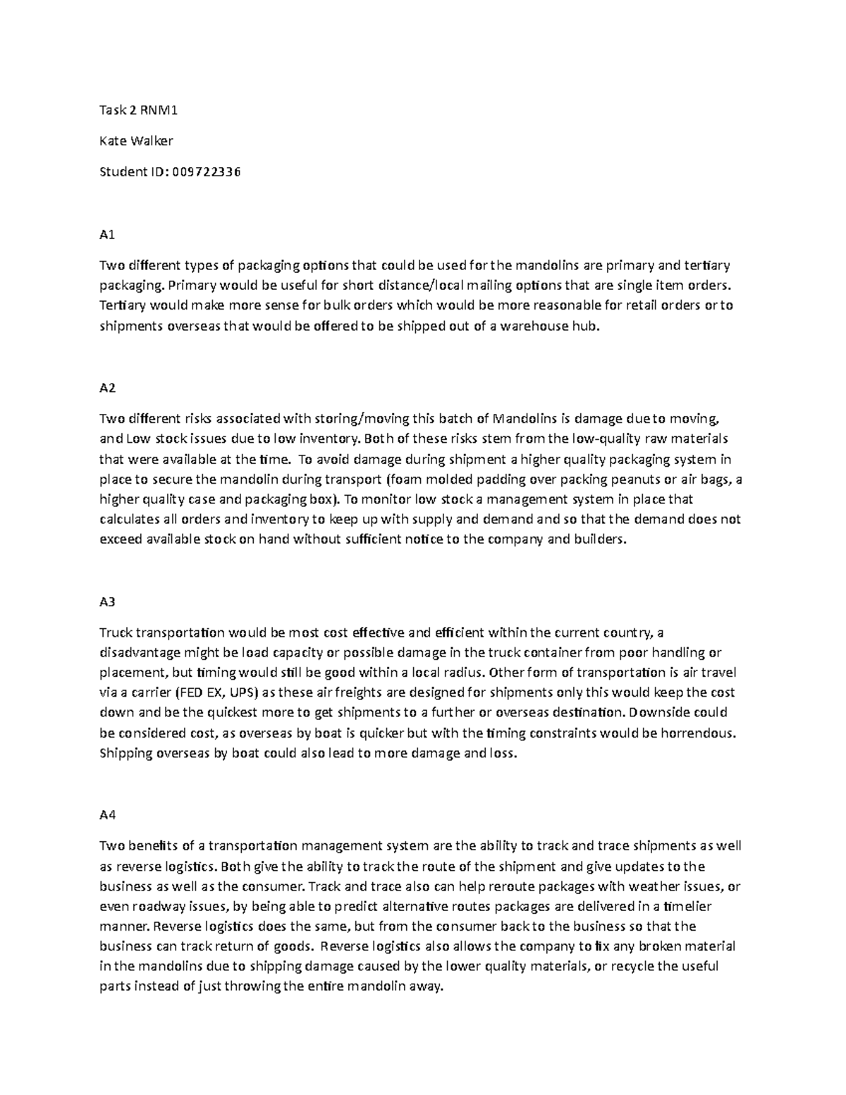 Task 2 RNM1 - Passed paper - Task 2 RNM Kate Walker Student ID ...