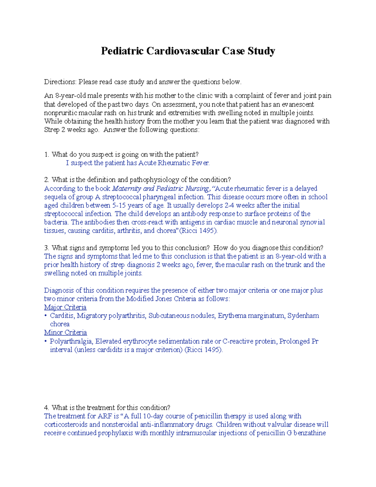 Pediatric Cardiovascular Case Study - Pediatric Cardiovascular Case ...