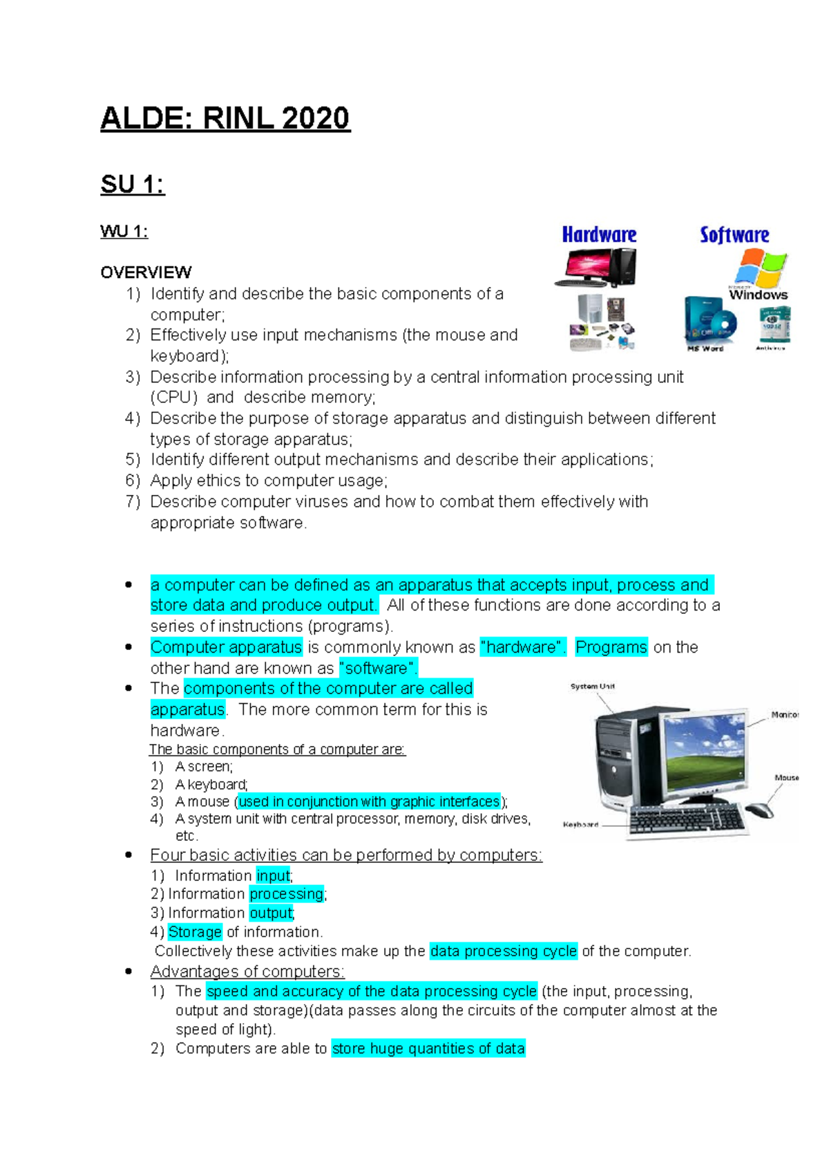 SU 1 - SU 1 Practical - ALDE: RINL 2020 SU 1: WU 1: OVERVIEW 1 ...