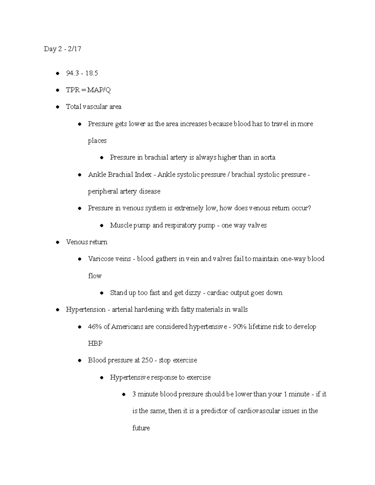 Week 6Notes 430 day 2 - Day 2 - 2/ 94 - 18. TPR = MAP/Q Total vascular ...