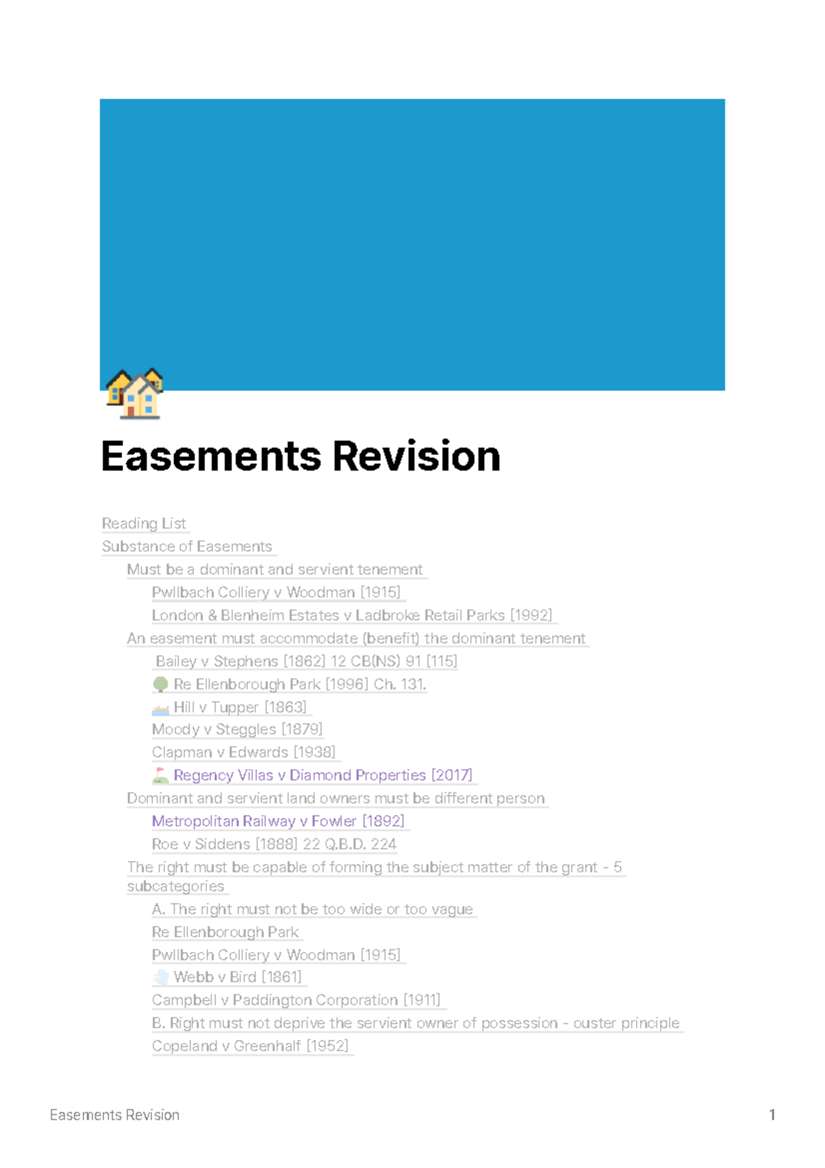 Easements Revision - ԆԉԆ. 󉐀 Hill v Tupper ԽԆԏԍԉԾ Moody v Steggles ԽԆԏԎ ...
