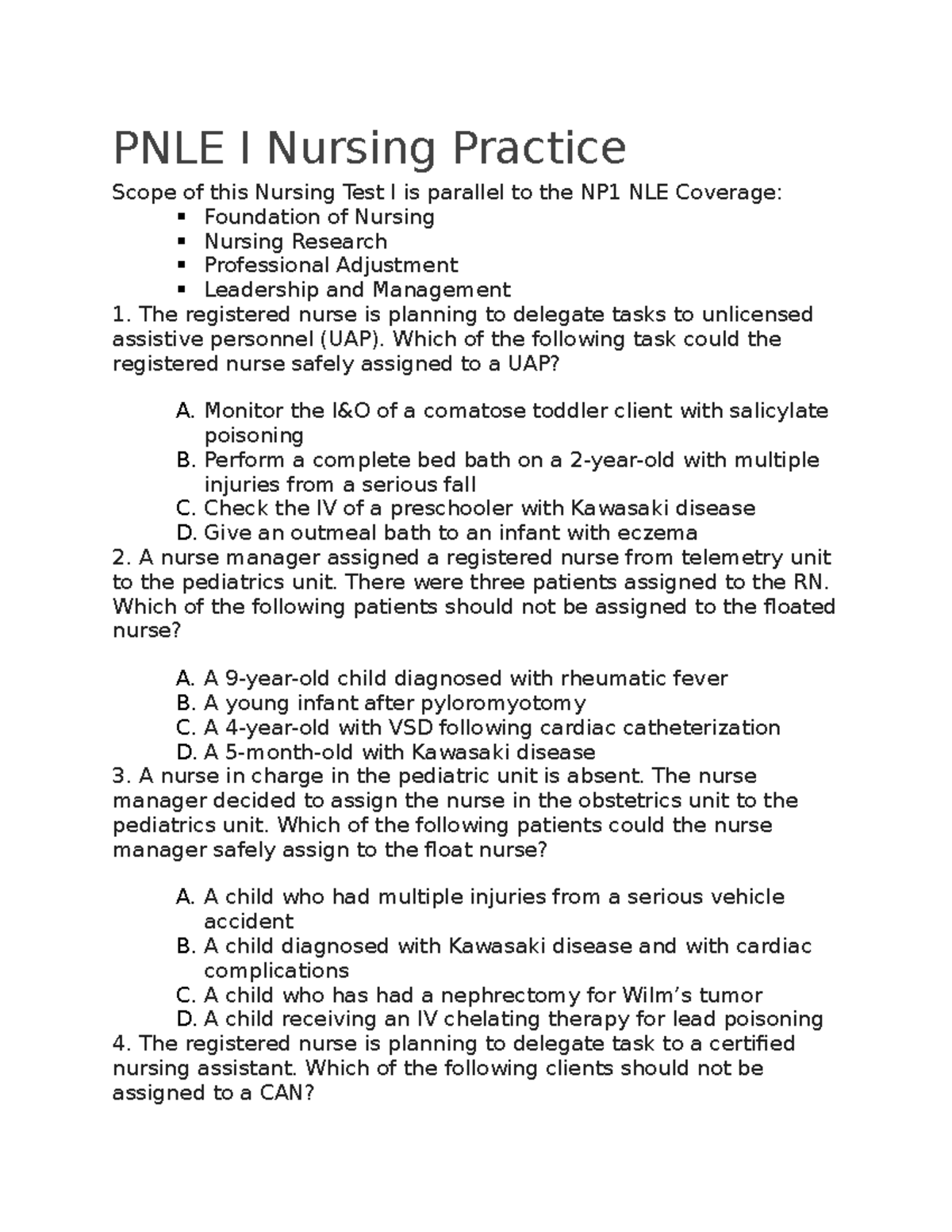 PNLE I Nursing Practice - PNLE I Nursing Practice Scope of this Nursing ...