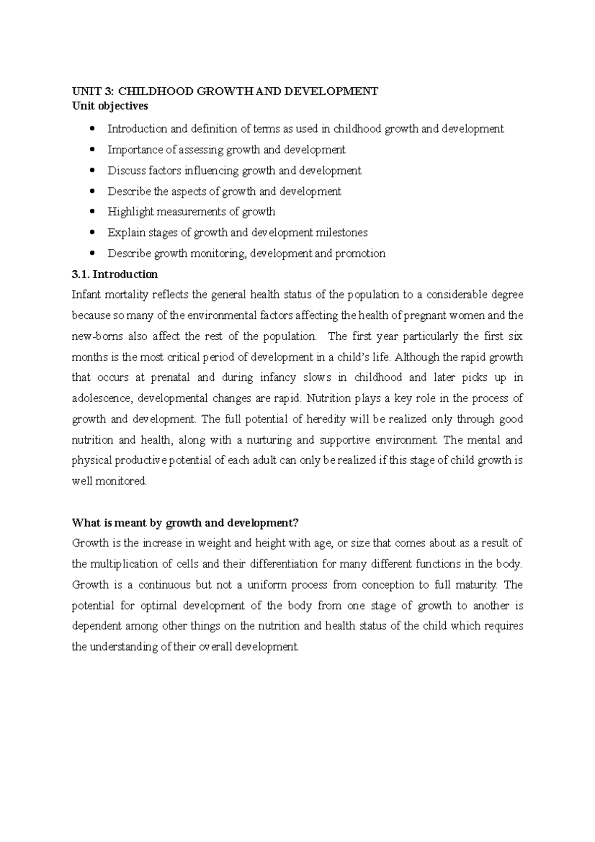 UNIT 3 Childhood Growth AND Development - UNIT 3: CHILDHOOD GROWTH AND ...