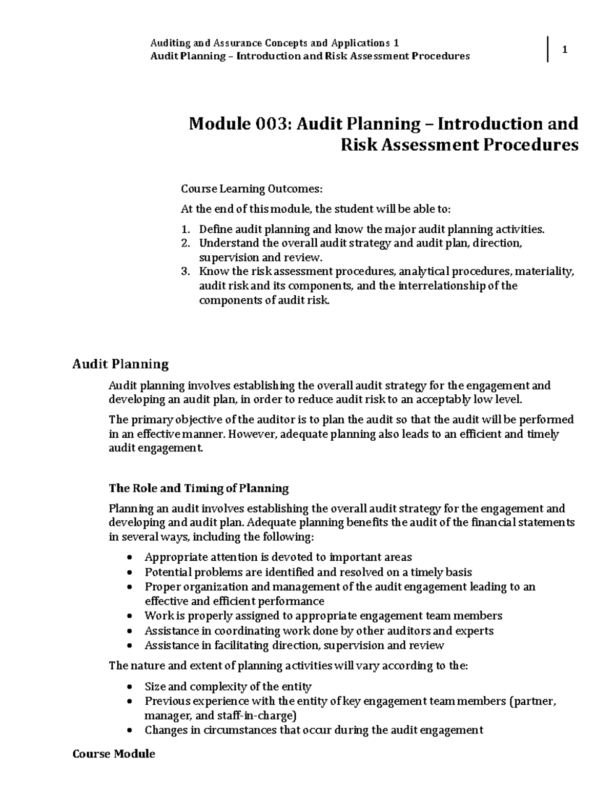 W3-Lesson-3-Audit-Planning - Auditing and Assurance Concepts and ...