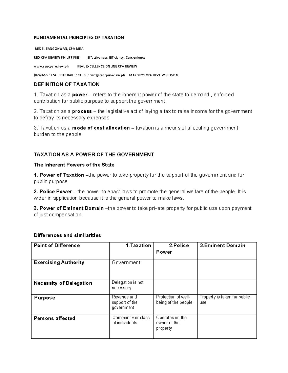 PDF document - DEFINITION OF TAXATION 1. Taxation as a power – refers ...