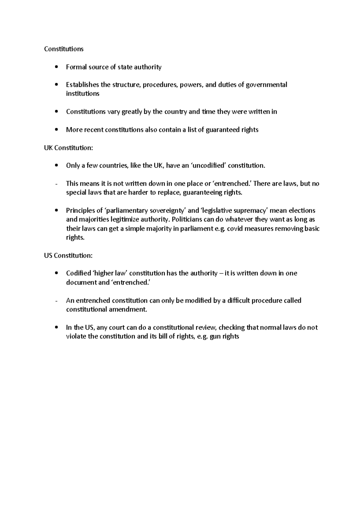 Constitutions -Compare and contrast UK and USA - Constitutions Formal ...