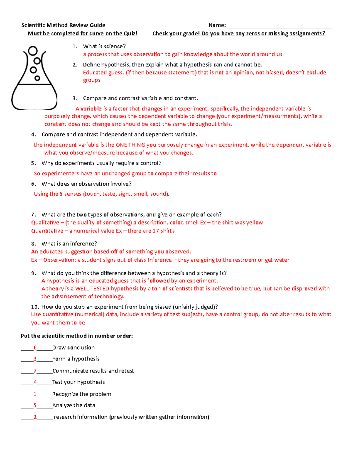 Scientific Method Review Guide Answer Key - Scientific Method Review ...