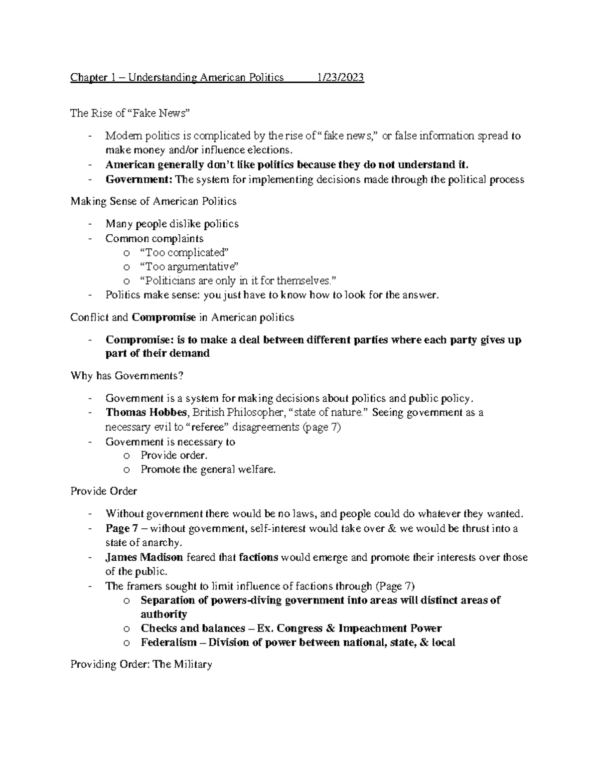 Government Notes Test 1 - Chapter 1 – Understanding American Politics 1 ...