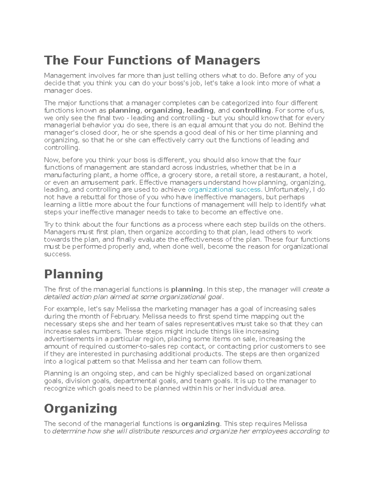 Four functions of manager - The Four Functions of Managers Management ...