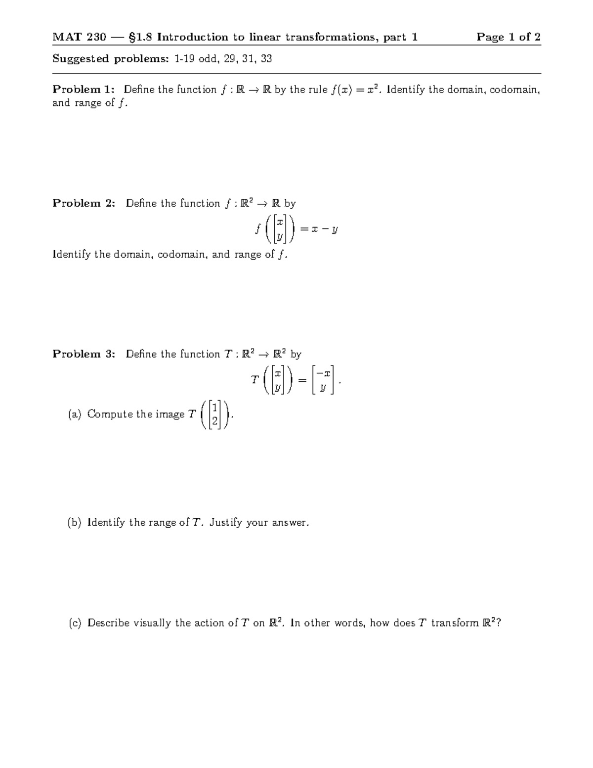 09 26 1 8 Introduction To Linear Transformations Part 1 Handout Mat 230 — §1 Introduction To
