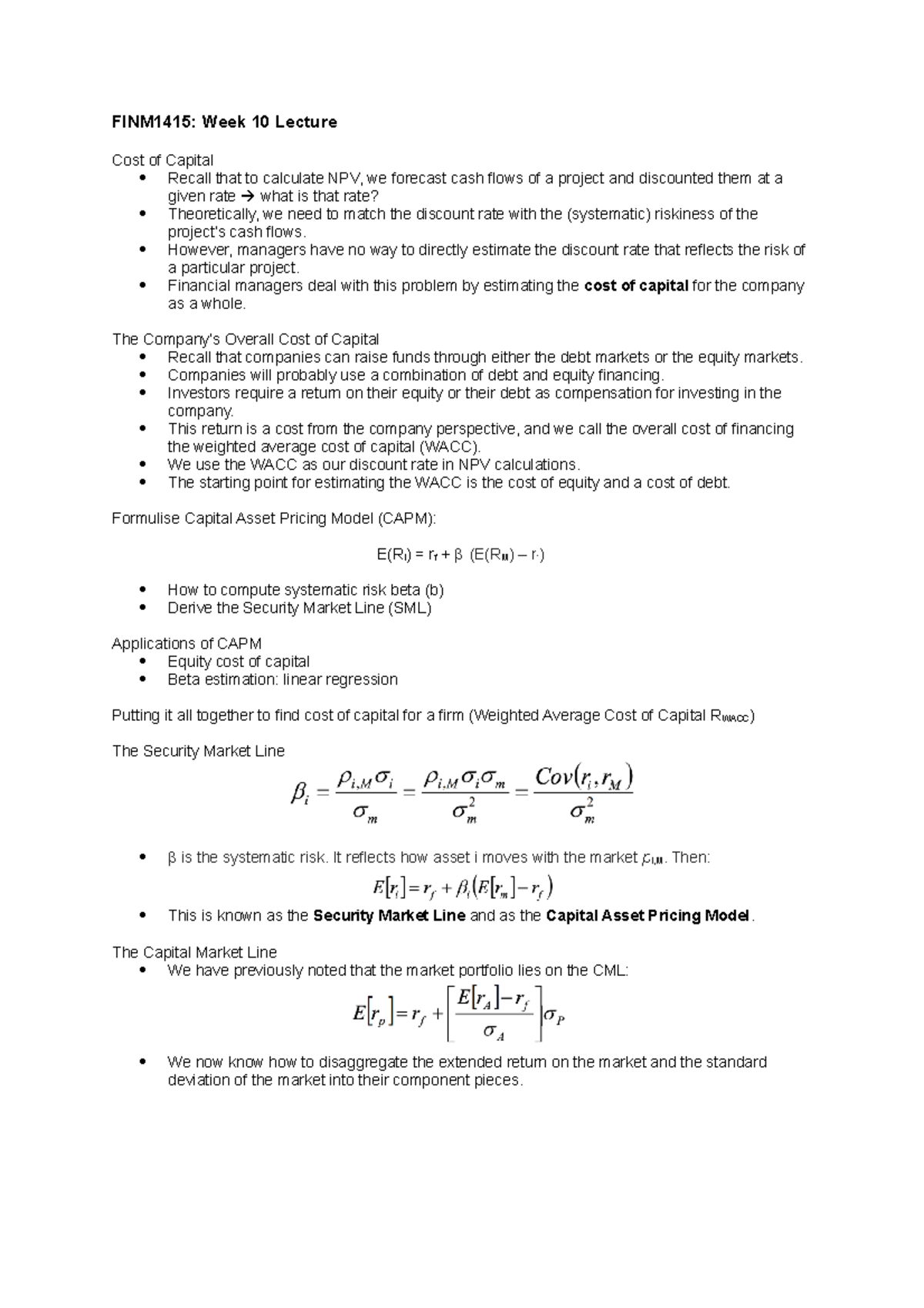 Week 10 - Week 10 lecture notes for FINM1415 - dividend discount model ...