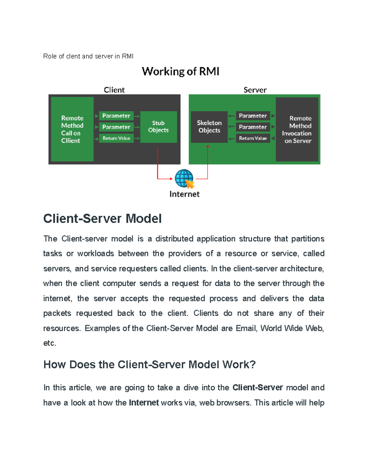 AJP Unit 4 Notes - Role of clent and server in RMI Client-Server Model ...