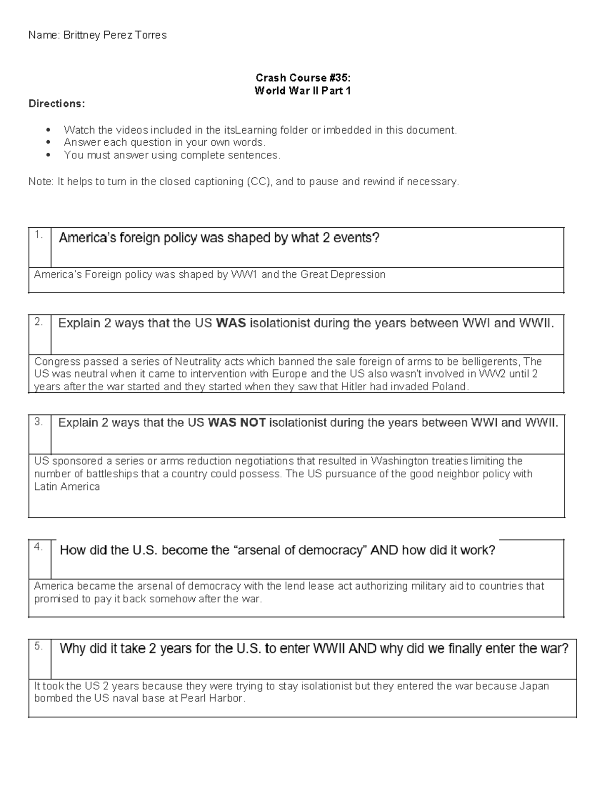 Crash Course 35 WWII Part 1 - Name: Brittney Perez Torres Crash Course ...