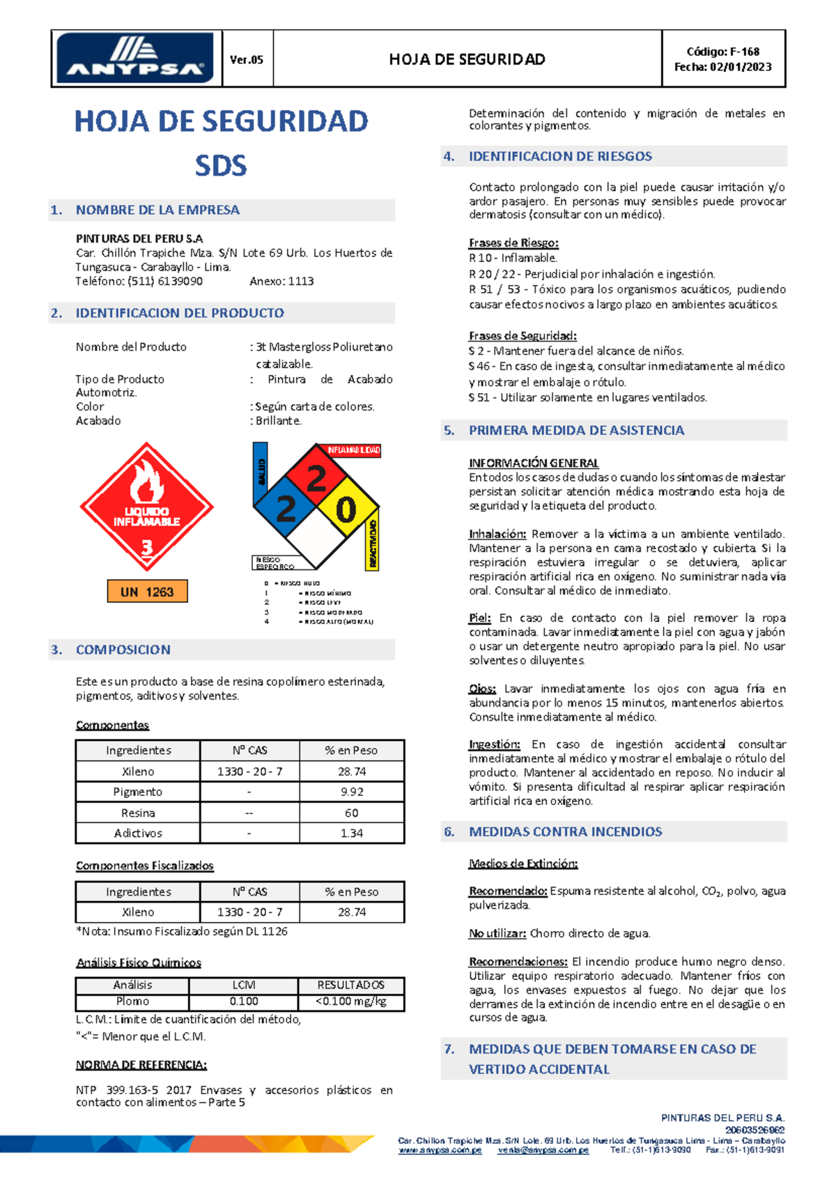 3T Mastergloss Poliuretano Catalizable - Ver 5 HOJA DE SEGURIDAD Código ...