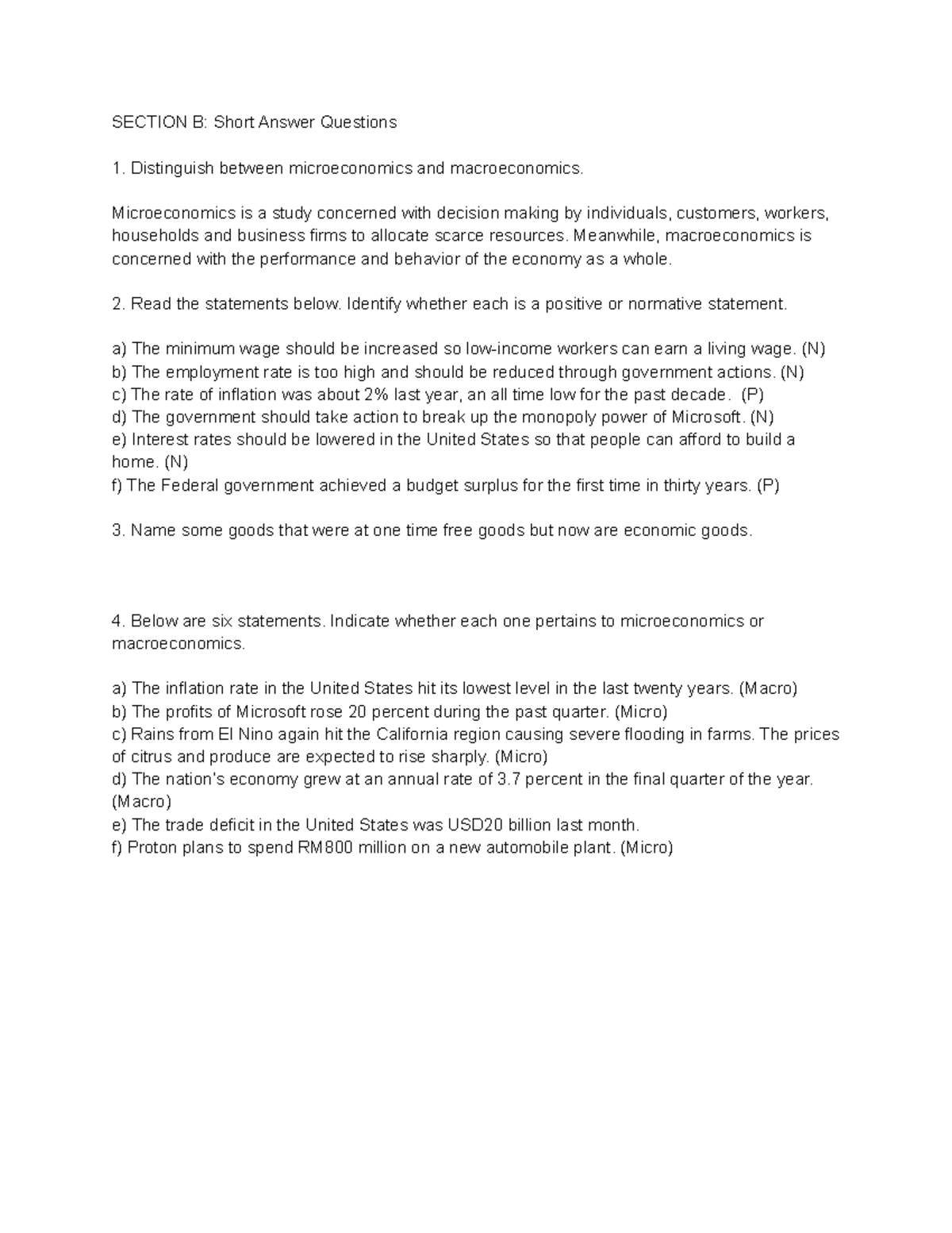 Eco tuto week2 - tutorial macro and micro - SECTION B: Short Answer ...