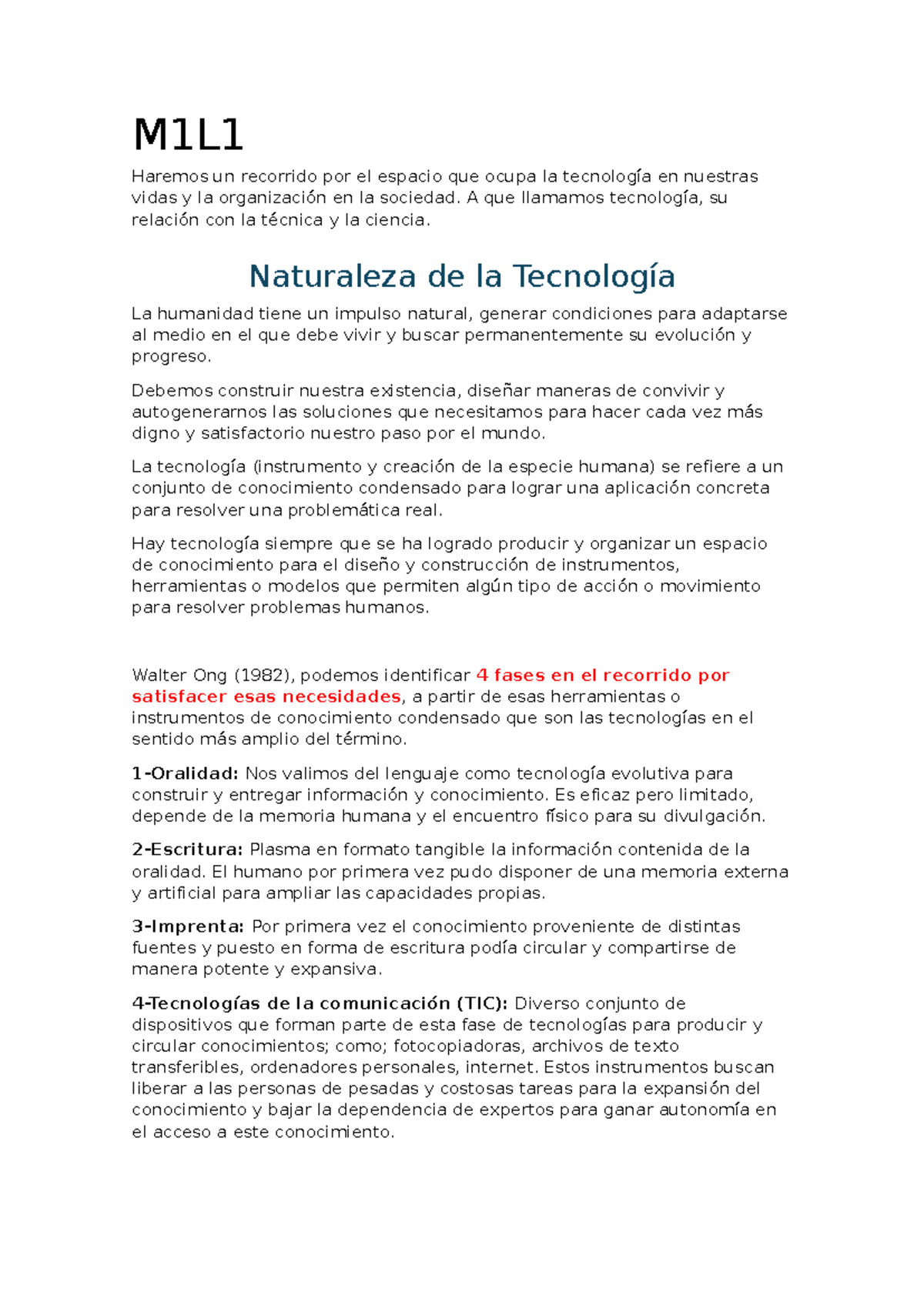 Tec.Hum Ymod Glob. M1 Resumen - M1L Haremos un recorrido por el espacio ...