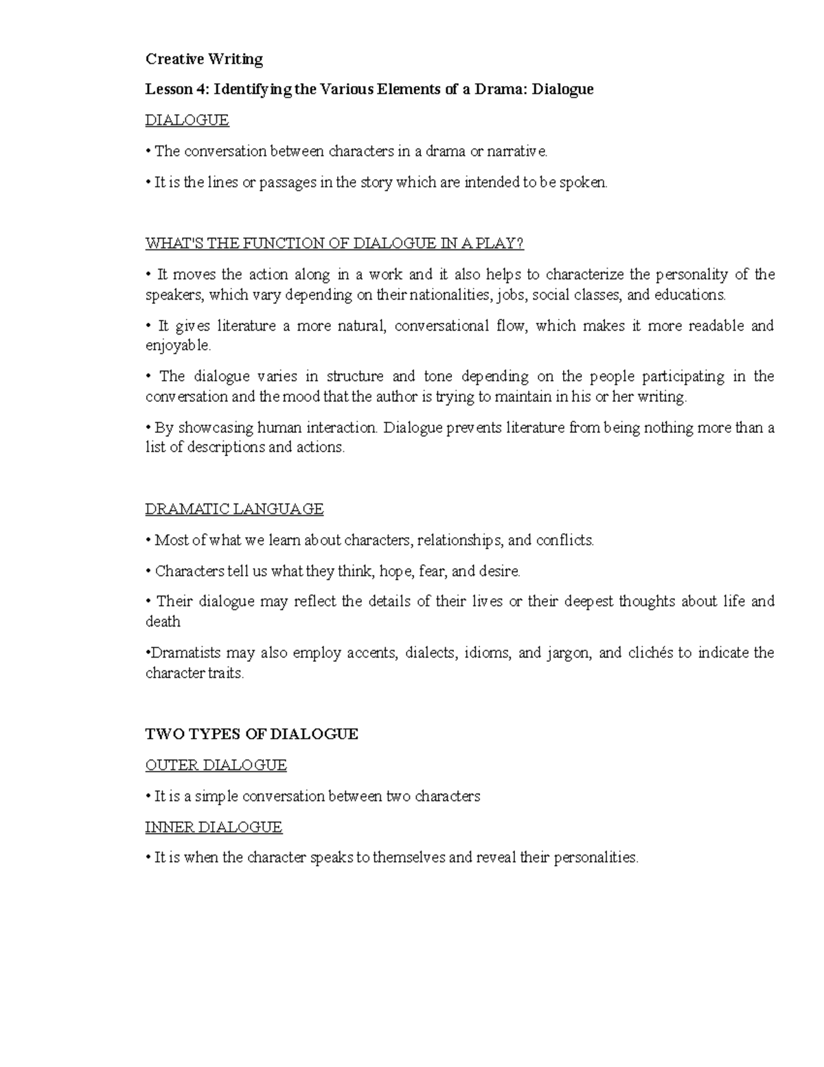 Creative Writing - REVIEWER - Creative Writing Lesson 4: Identifying the Various Elements of a ...