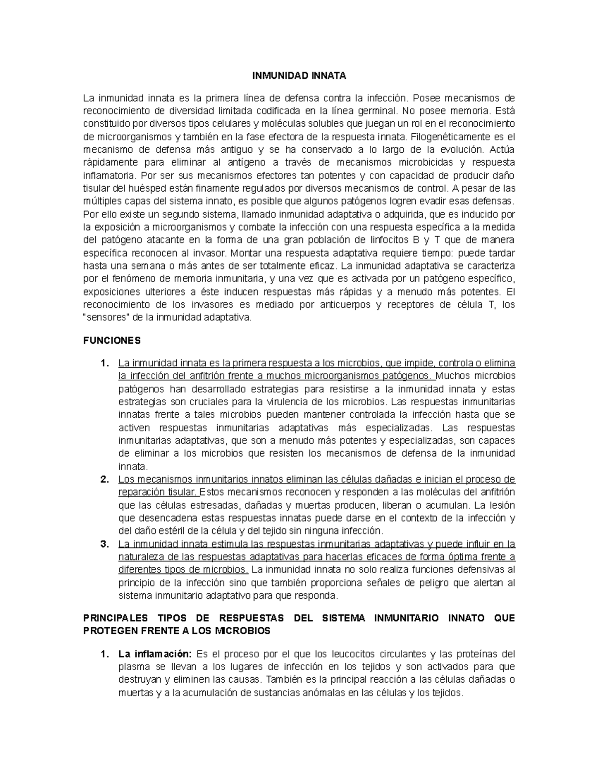 Trabajo Inmunidad Innata - INMUNIDAD INNATA La inmunidad innata es la ...