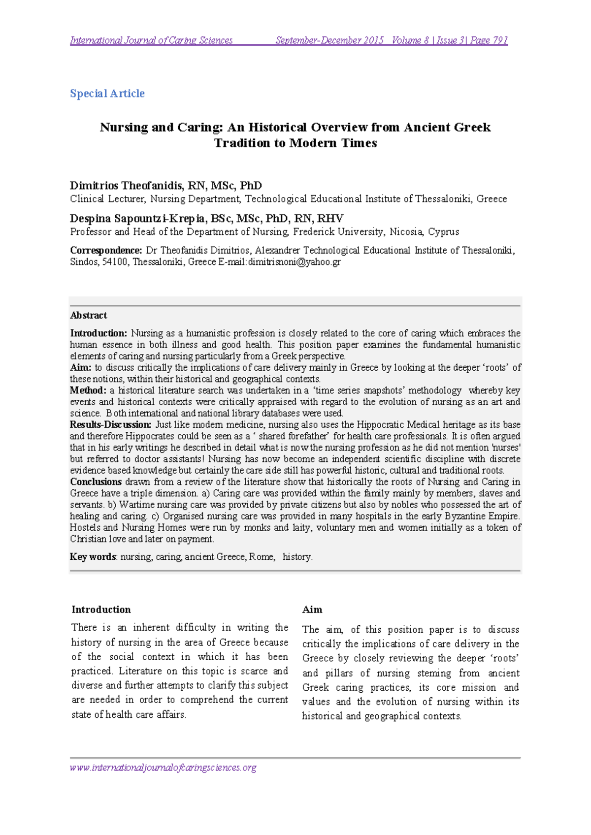 Nursing History article - Special Article Nursing and Caring: An ...