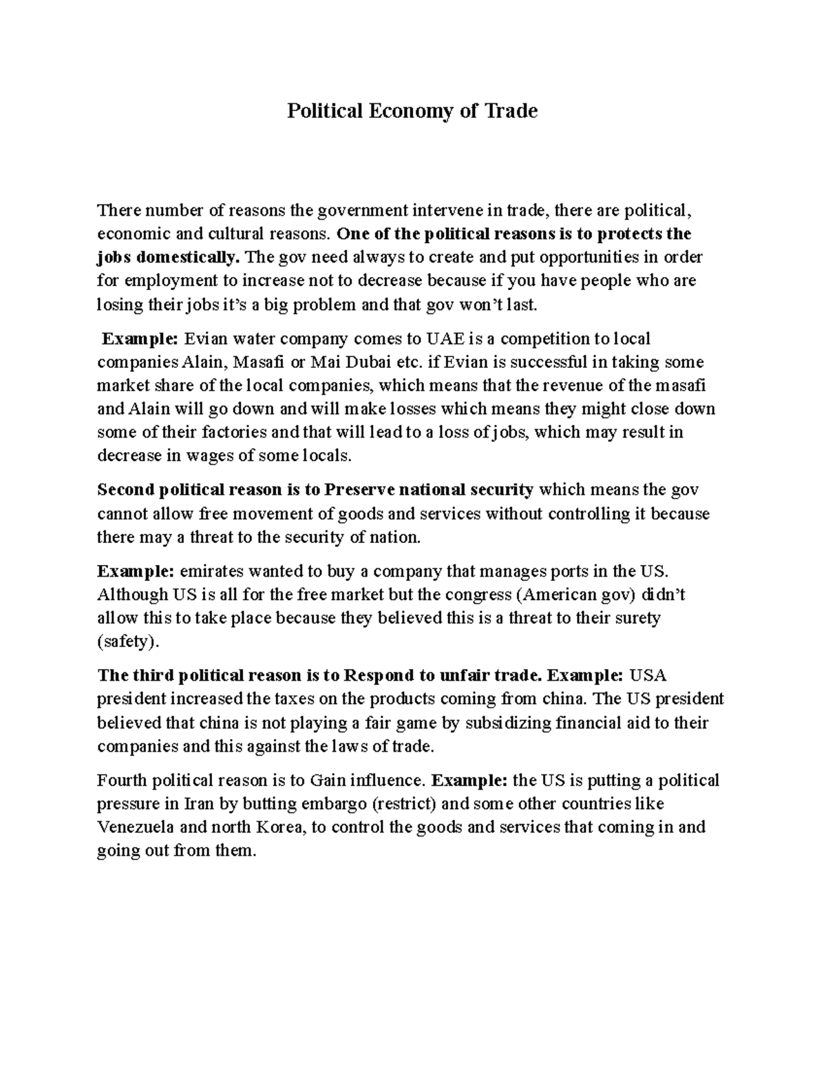 Political Economy of Trade - Political Economy of Trade There number of ...