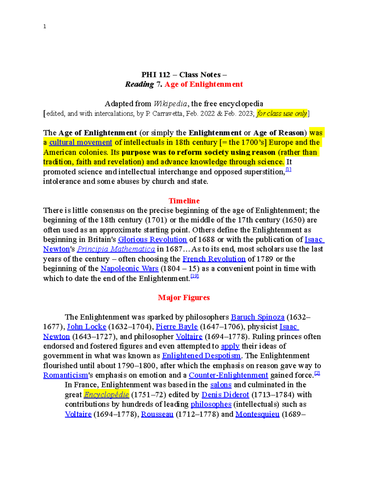 Reading 7. Notes on the Age of Enlightenment - PHI 112 – Class Notes ...