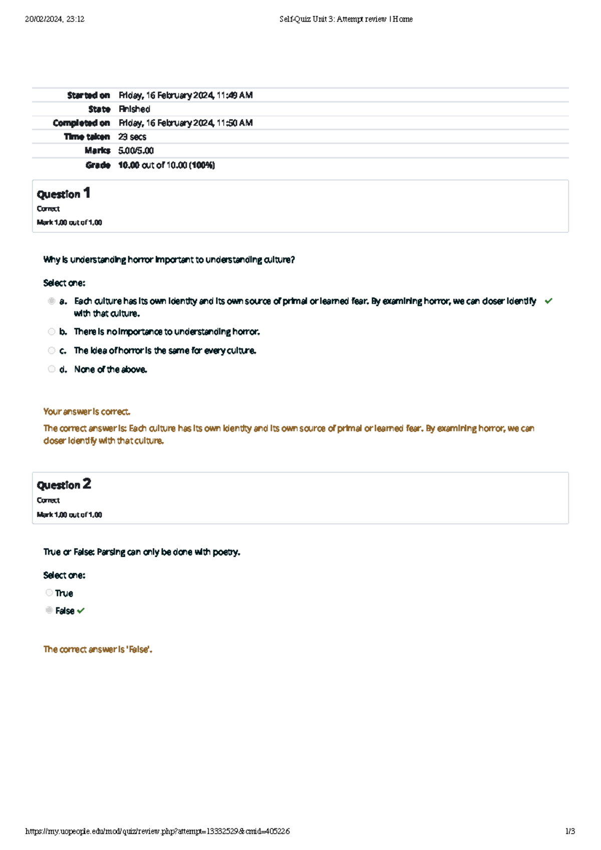 Self-Quiz Unit 3 Attempt review Home - uopeople/mod/quiz/review.php ...