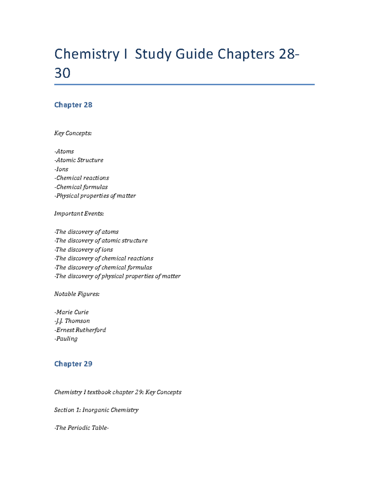 Chemistry I Study Guide Chapters 28-30 - Chemistry I Study Guide ...