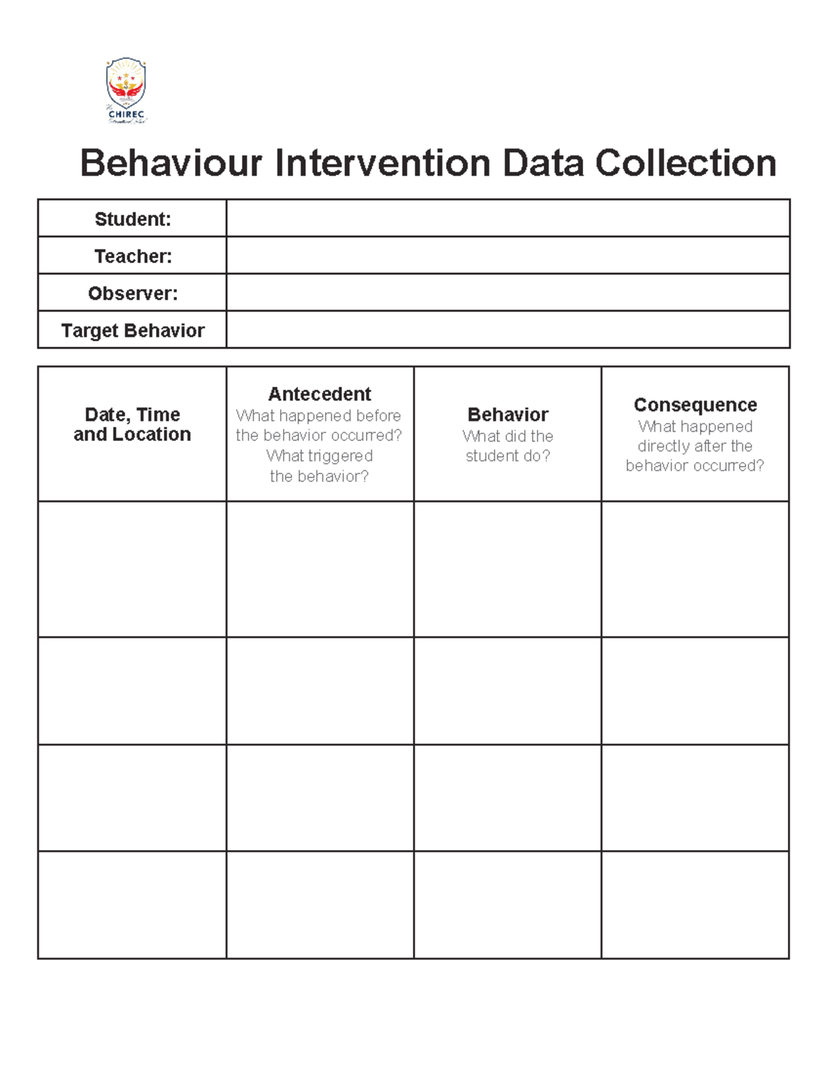 Student's Behaviour Intervention Data - BCA Internet Technologie ...