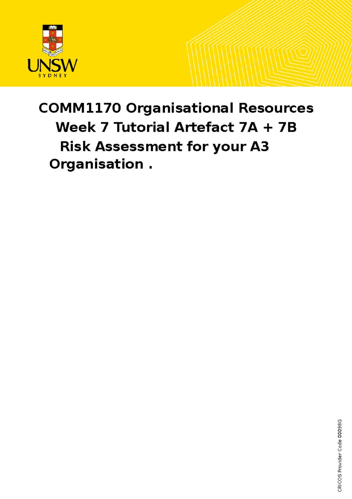 COMM1170-2023T3-W7-Tutorial Worksheet - COMM1170 Organisational Resources Week 7 Tutorial ...