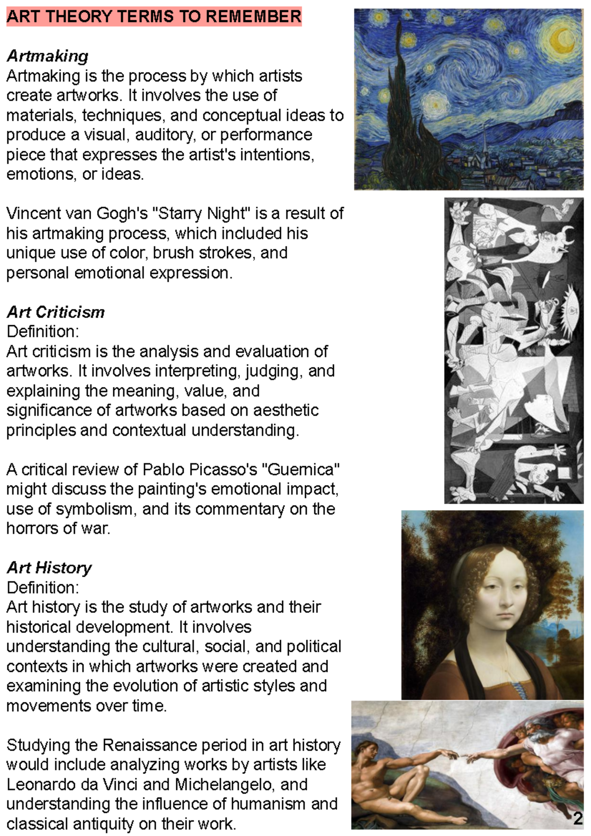 Yr 12 Visual Arts - Trial EXAM Notes - ART THEORY TERMS TO REMEMBER ...