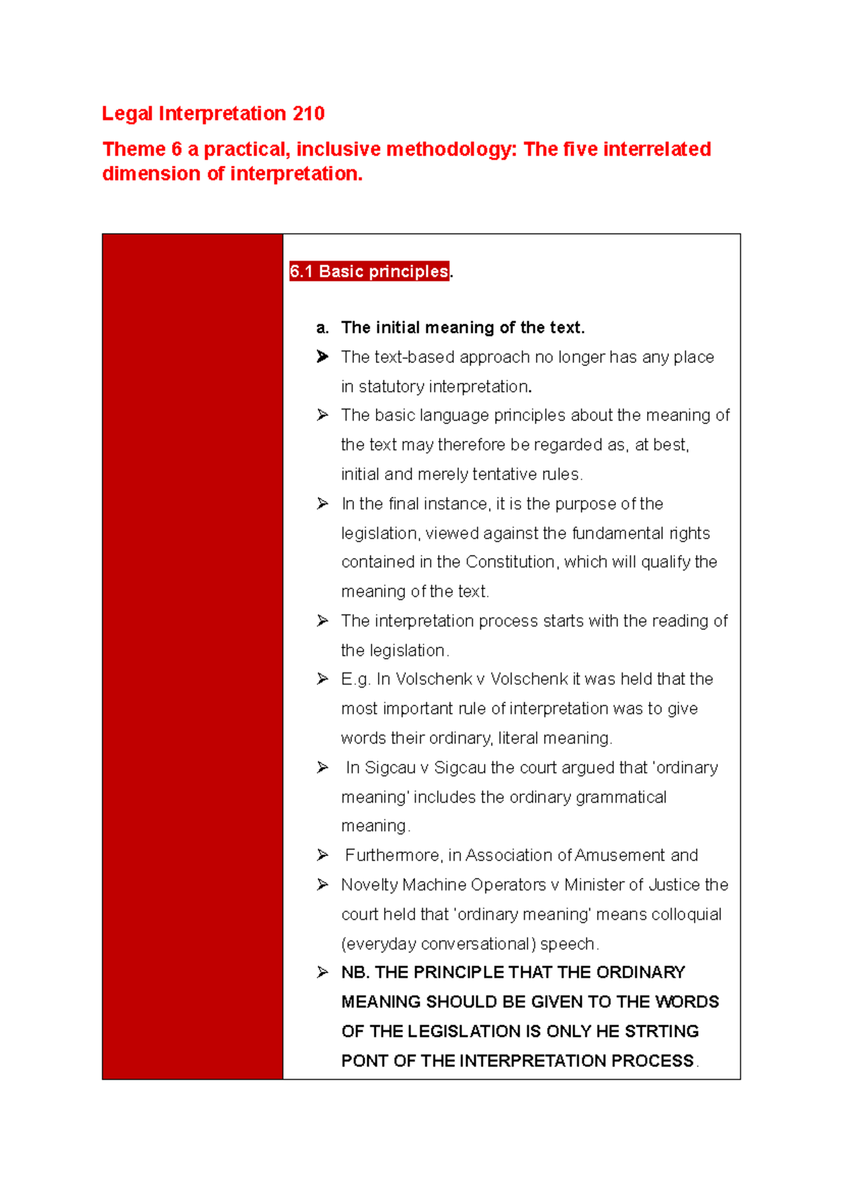 Legal Interpretation - Notes - Legal Interpretation 210 Theme 6 a ...