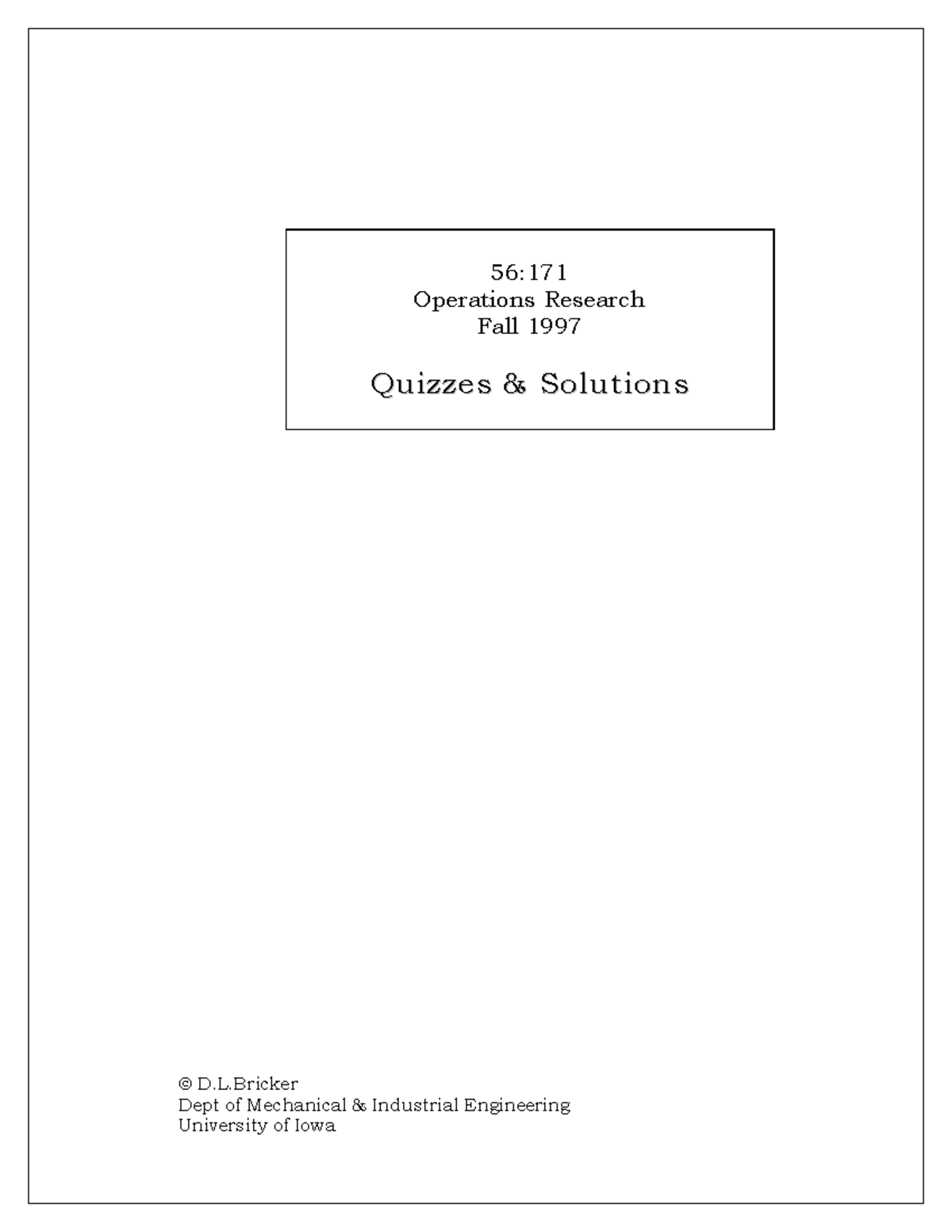 Quizzes F97 - Just a few - 56: Operations Research Fall 1997 ...