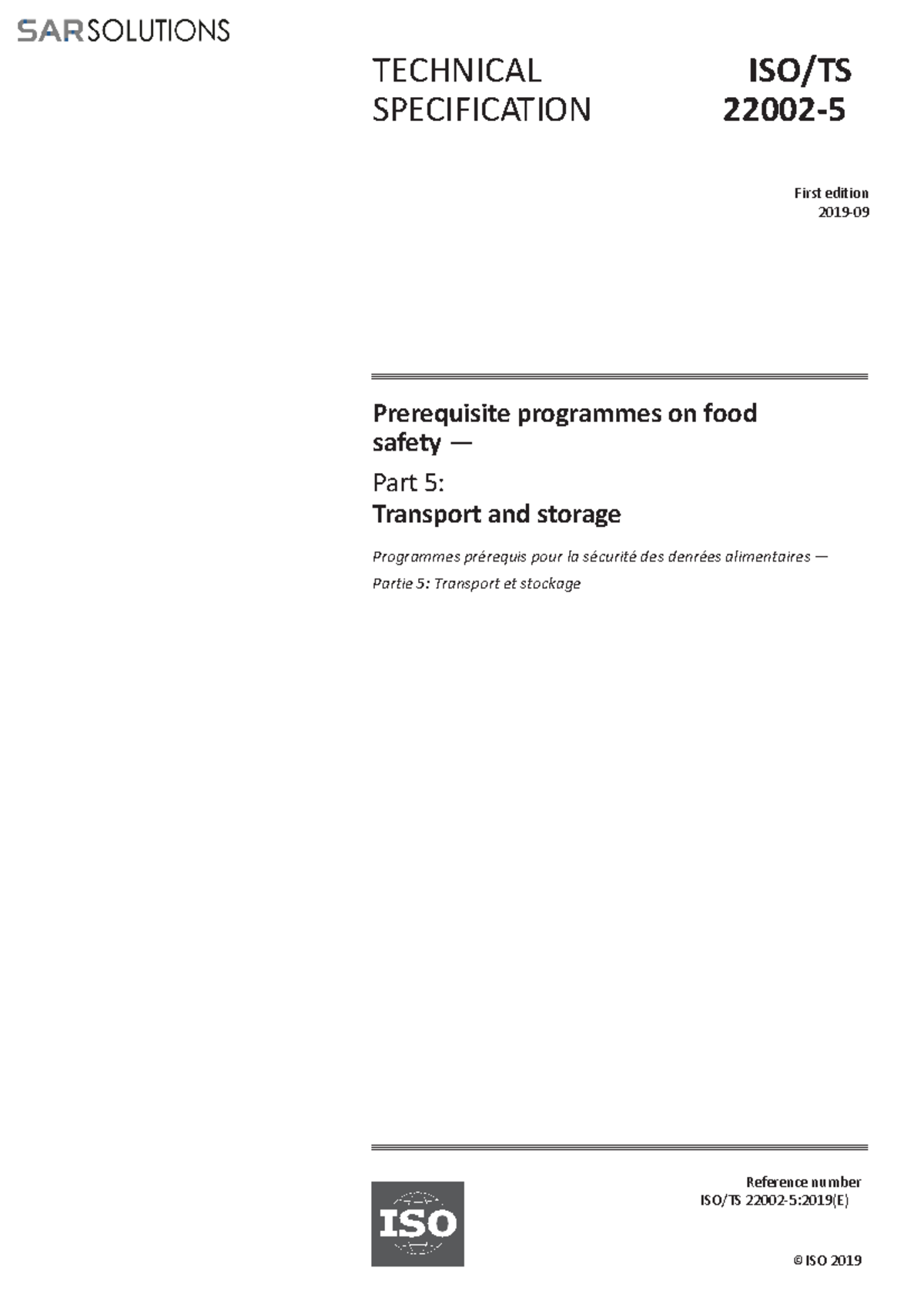 ISO TS 22002-5 2019 Calidad industrial como inocuidad - ISO/TSReference ...