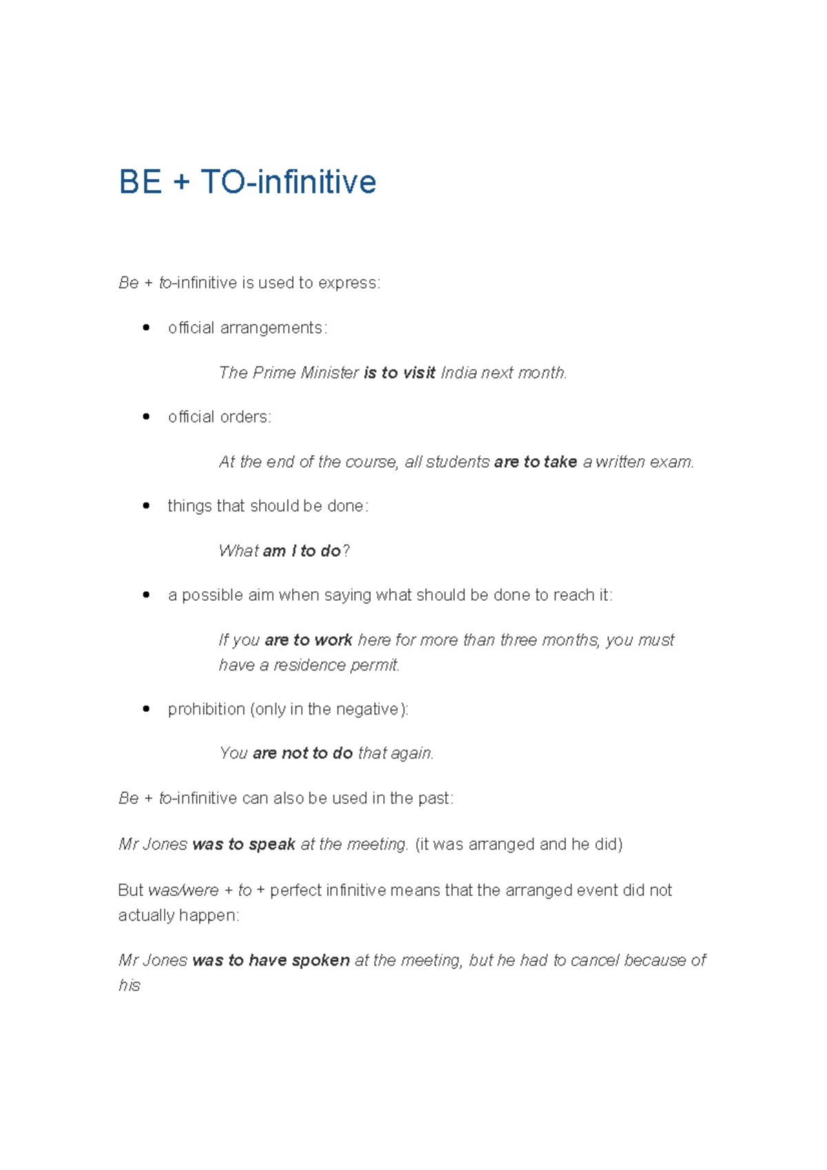 Future Expressions - Material de first - BE + TO-infinitive Be + to ...