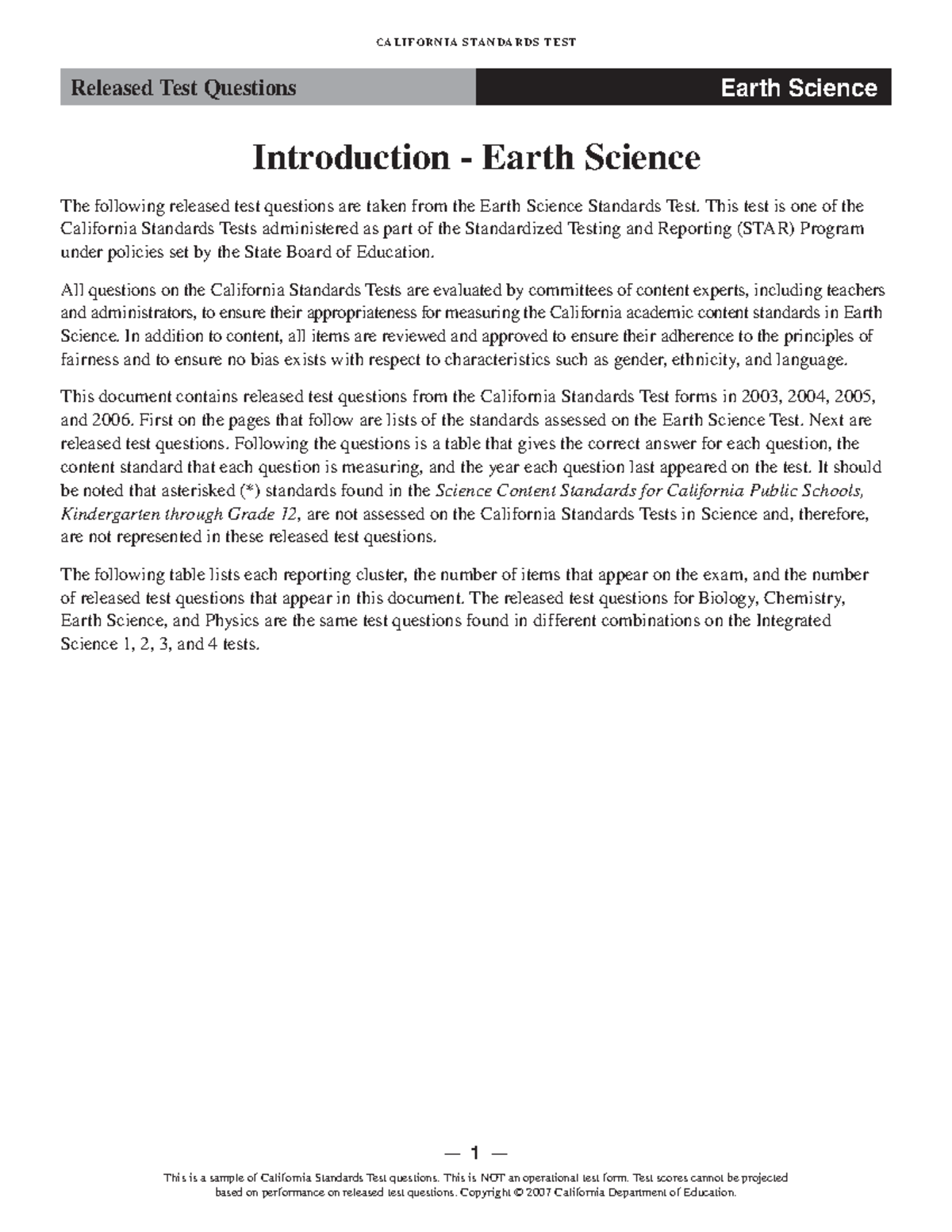 earth science lecture notes - Released Test Questions Earth Science ...