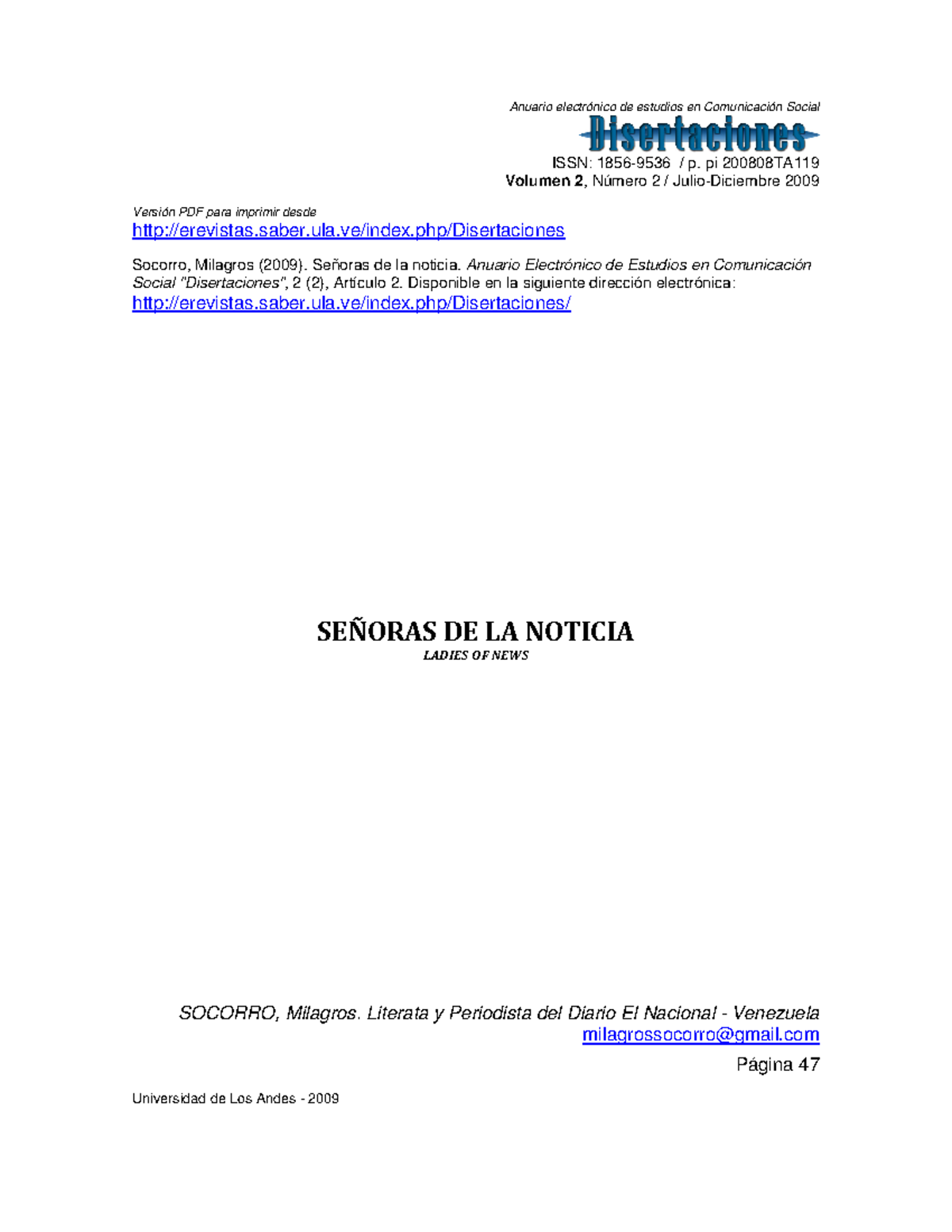 Linda Sep-lveda - Se-oras de la noticia - ISSN: 1856-9536 / p. pi 200808TA Volumen 2, Número 2 ...