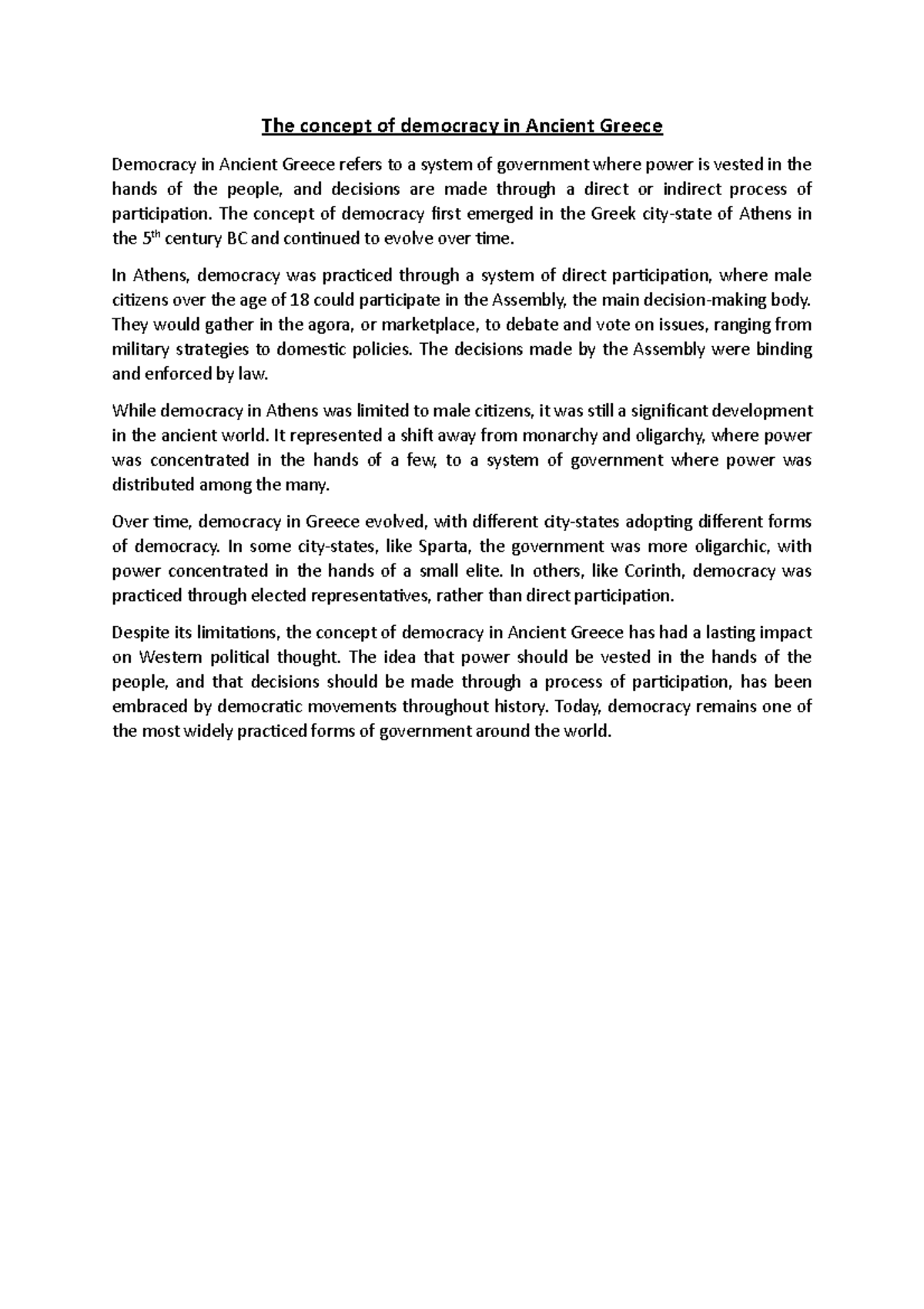 The concept of democracy in Ancient Greece - The concept of democracy ...