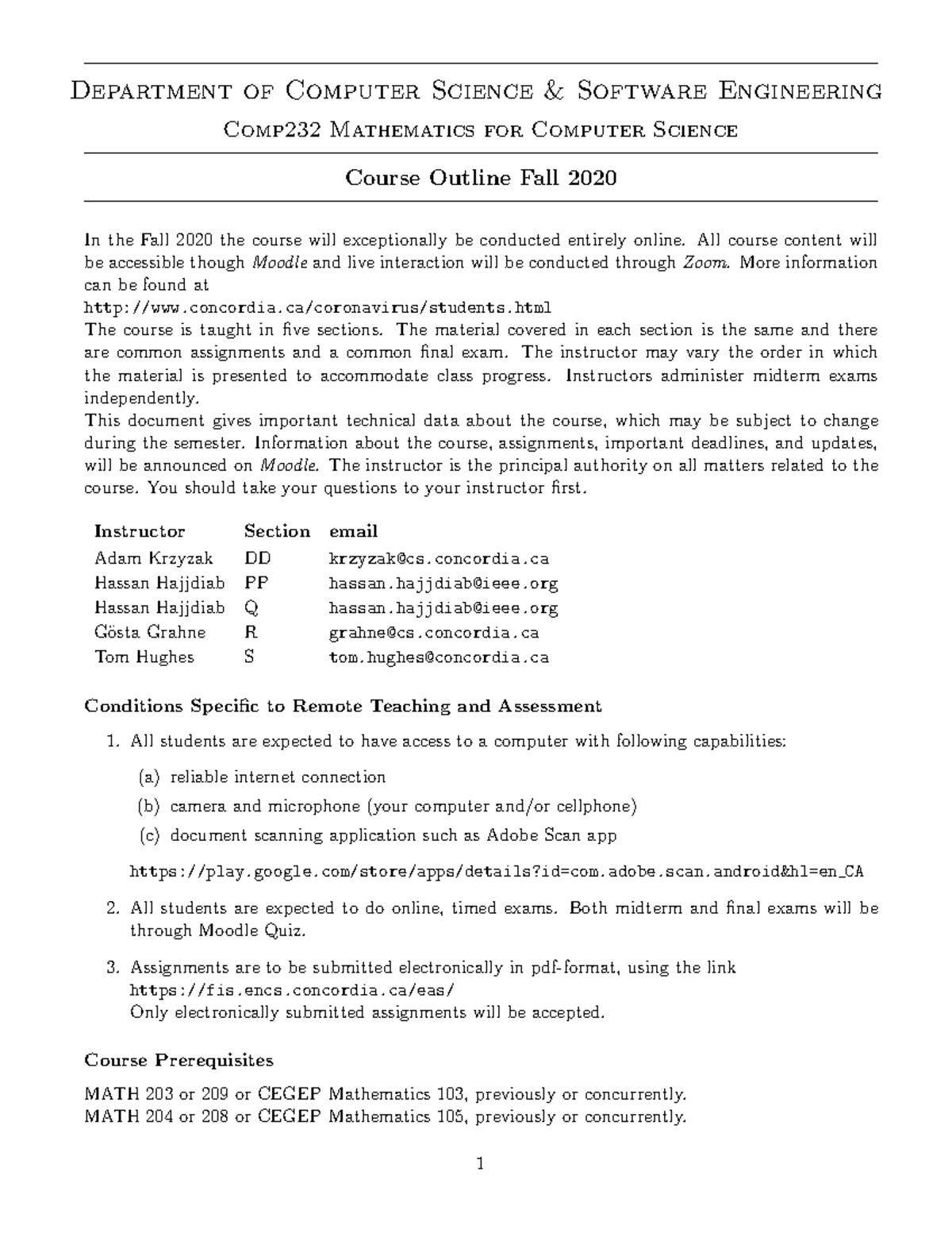 Outline 232 - Department of Computer Science & Software Engineering Comp232 Mathematics for ...