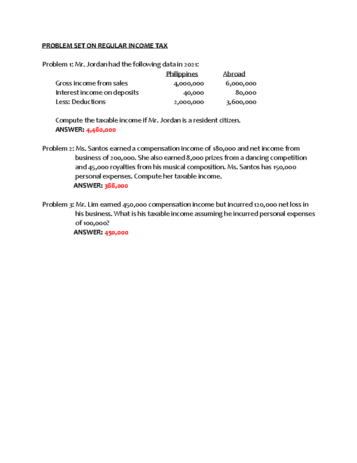 Problem-Set-RIT - Return on income tax practice problems - PROBLEM SET ...