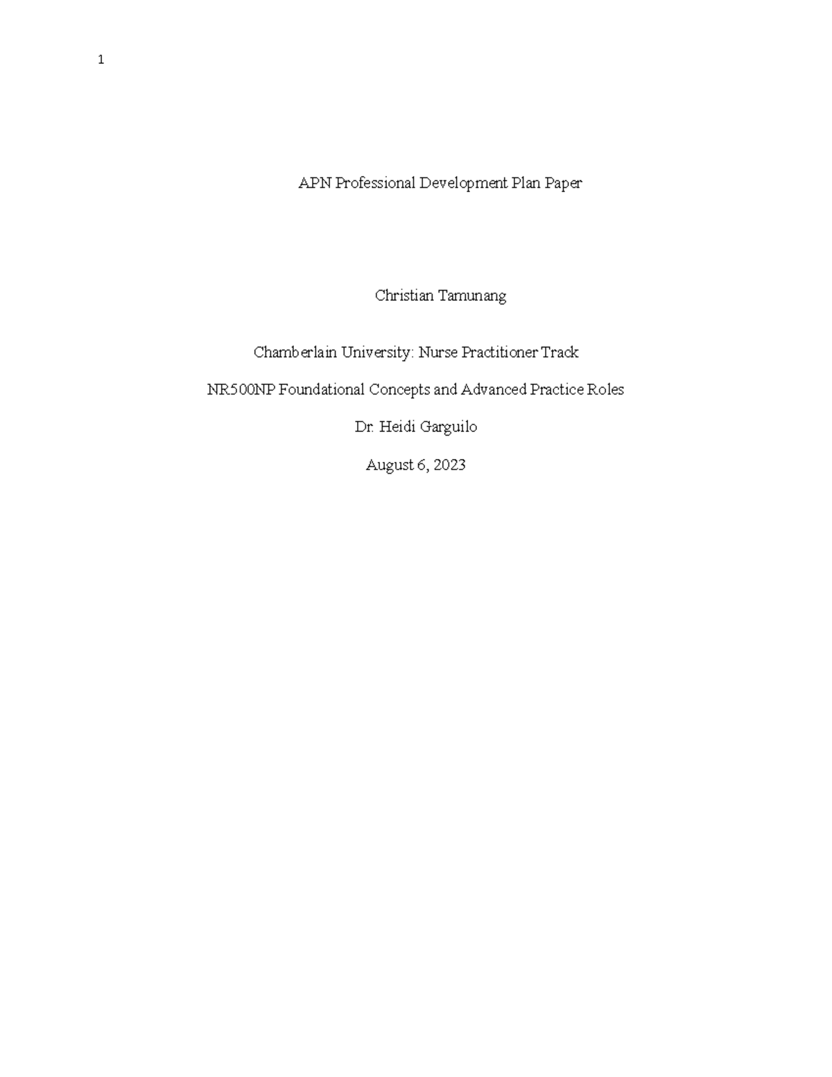 NR500NP Week 4 APA Paper Template Aug 22 final Tamunang - APN ...