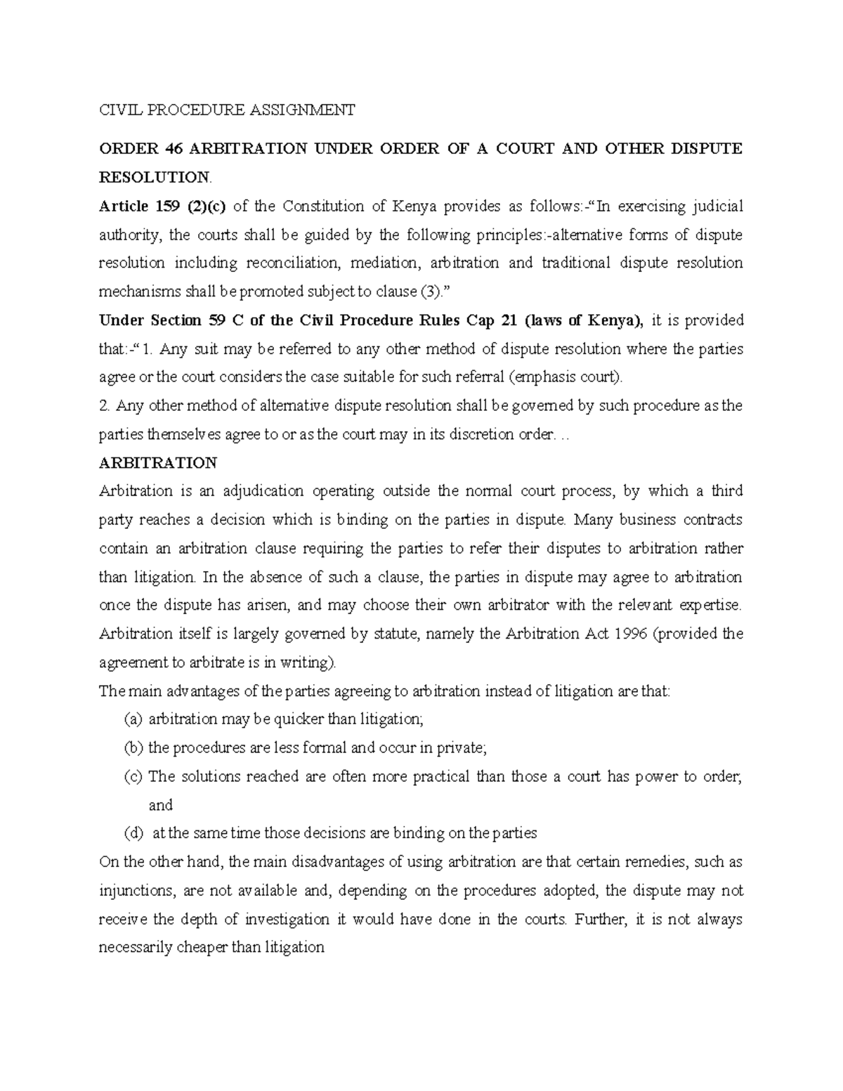 Civil Procedure II Final Submission - CIVIL PROCEDURE ASSIGNMENT ORDER ...