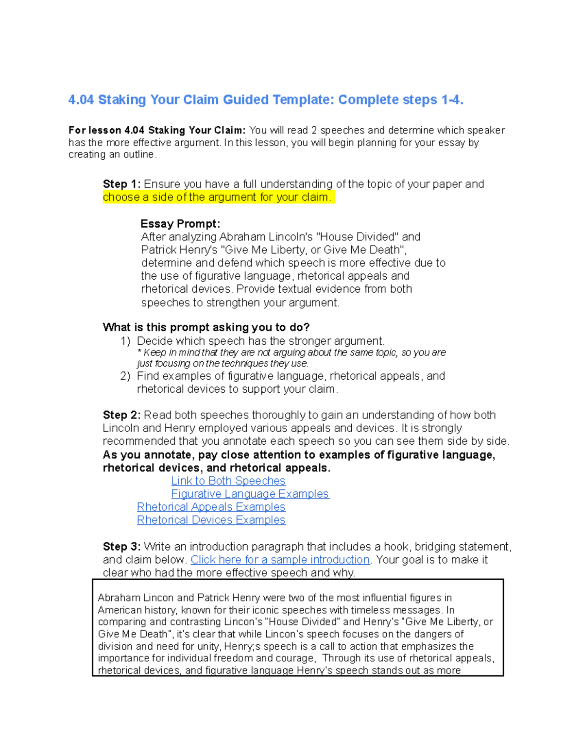 Copy of 4 - science - 4 Staking Your Claim Guided Template: Complete ...