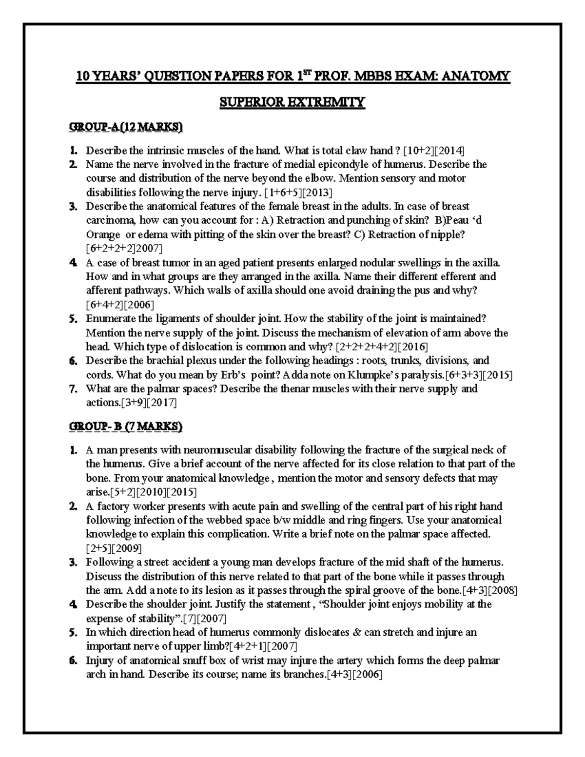 1st-Professional-MBBS-Chapter-wise-Questions - 10 YEARS’ QUESTION ...